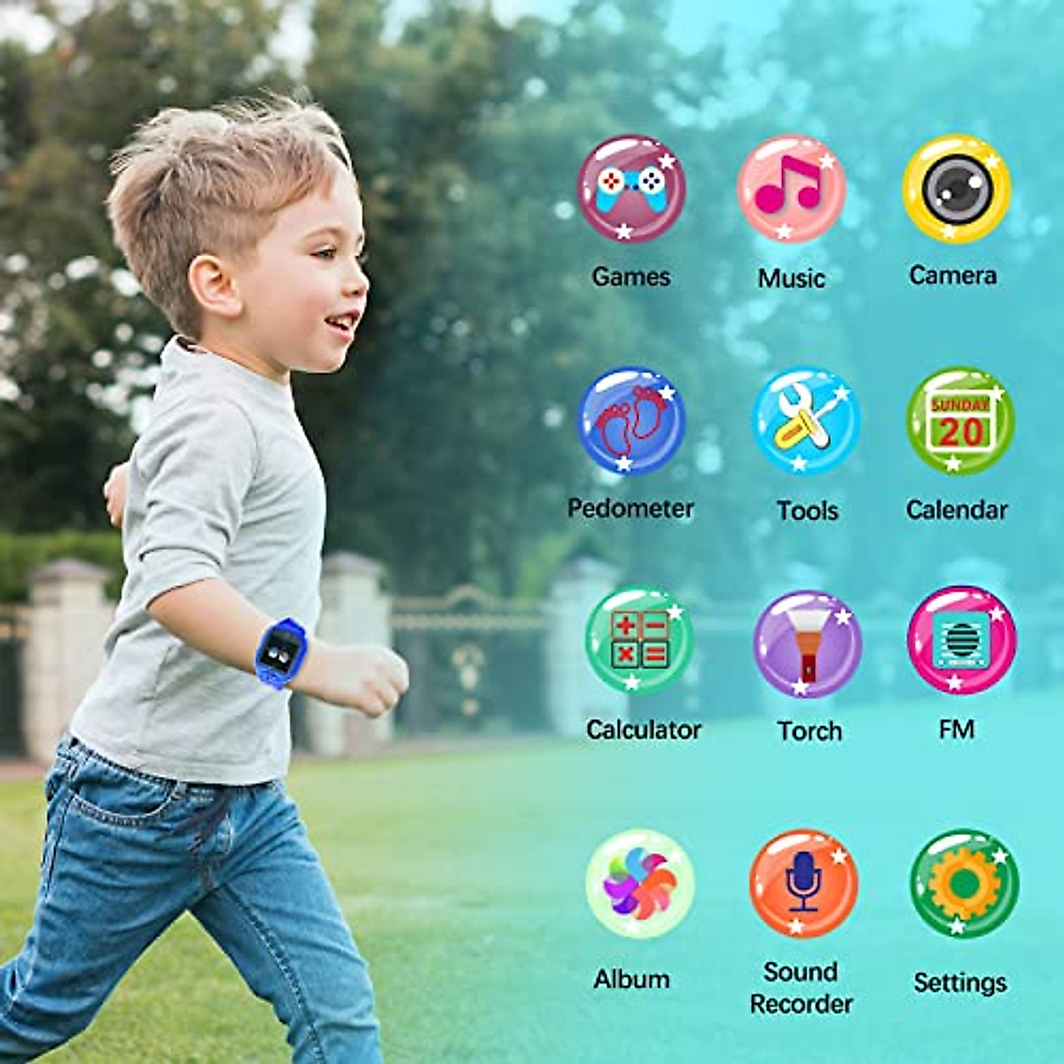 PROGRACE Kids Watch for Boys - IPS Touch Screen Smart Watch for Kids Toddler Toys Watch with 90° Rotatable Camera Music Pedometer Alarm Clock Calculator Flashlight Birthday Gifts for 4-12 Years Old