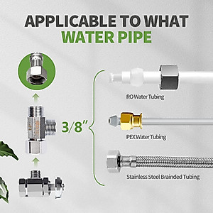 Litorange Lead-Free Brass 2 PCS Brass Angle Stop Add-A-Tee Valve 3/8" Compression Inlet by 3/8" Compression Outlet by 3/8 Inch Compression Outlet Easy Connect Tee
