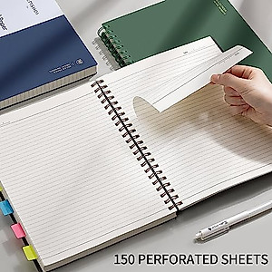 EMSHOI A4 Spiral Notebook College Ruled Lined Journal, 11.2" X 8.27", 300 Pages/150 Sheets, Easy Tear Perforated Pages, 100gsm Thick Paper, Waterproof Softcover, for School Work Writing-Green