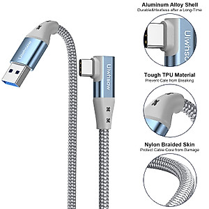 Uiwhsow Link Cable 13ft/4m, USB3.0 A to USB Type C Cable 90 Degree 5Gbps Fast Data Transfer USB C Charging Cable