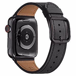 MNBVCXZ Compatible with Apple Watch Band 38mm 40mm 41mm 42mm 44mm 45mm 46mm 49mm Women Men Genuine Leather Replacement Strap for iWatch Series 10 9 8 7 6 5 4 3 2 1 SE Ultra (Black/Black)