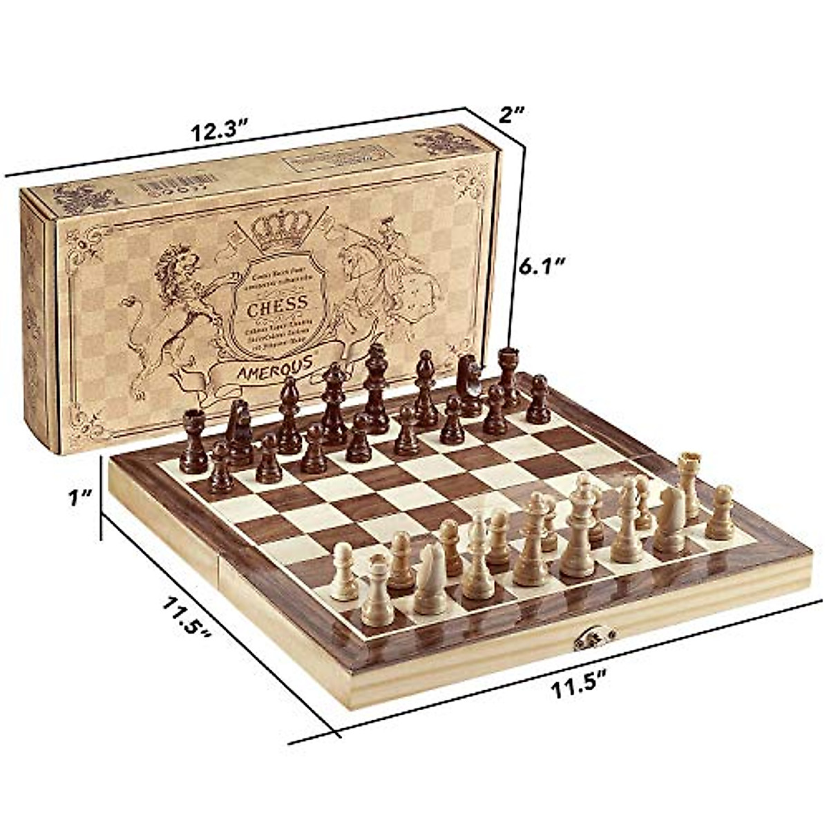 Amerous Chess Set, 12"x12" Folding Wooden Standard Travel International Chess Board Game Set with Magnetic Crafted Pieces