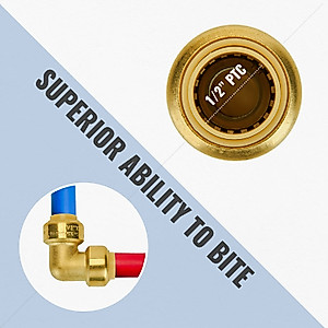 SUNGATOR 1/2" Elbow, Pushfit 90 Degree Elbow, No Lead Brass Plumbing Fitting 1/2" 90 Elbow, Push to Connect PEX, Copper, CPVC, with 1 Disconnect Clip, Pack of 12