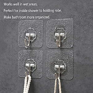 12 Pack Adhesive Wall Hooks for Hanging Heavy Duty 22 lbs Self Adhesive Sticky Hooks Coat Hooks Waterproof Transparent Hooks for Bathroom Shower Kitchen Keys Door/Office Utility Hook