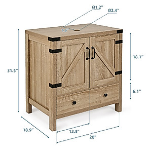 Puluomis Bathroom Vanity, 28 inch Modern Natural Color Wood Fixture Stand Pedestal Bathroom Cabinet with Bathroom Boat Blue Glass Vessel Sink Top