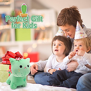 Leokawin Stuffed Toy Cat Plush Pillow, Kawaii Cacti Flower Cat, Green Plush Toy, Home Decor, Kids Boys Girls Gifts