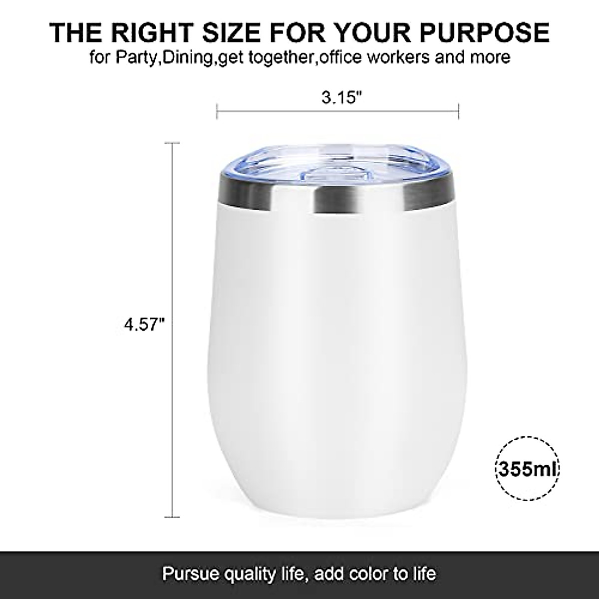 MEZMUT 12 Oz Insulated Wine Tumbler with Lid Double Wall Vacuum Stainless Steel Wine Glass Coffee Mug Insulated Tumbler Cup for Champaign, Cocktail, Beer (White, 1 Pack)