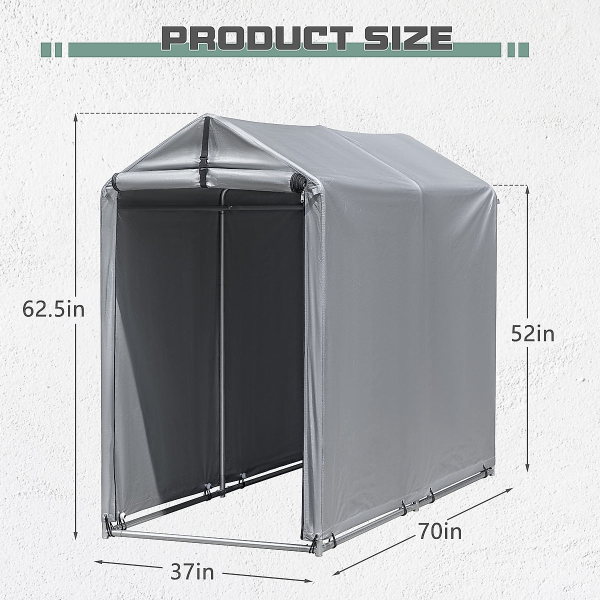 Flamaker Storage Shed 6' x 3' Metal Frame Outdoor Waterproof Carport Shelter with Rollup & Zipper Door Garage Tent for Bike, Motorcycle, Firewood