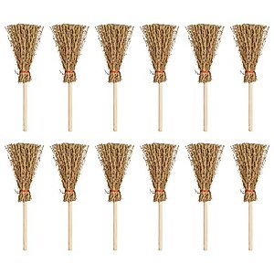 SEWACC 12pcs Tiny Broom Wizard Decor Witch Prop Pendantdant Witch Broomstick Decor Miniature Broom Halloween Ornaments Broom for Witch Toys Crafts Witches Prop Child Perfect Straw Wooden