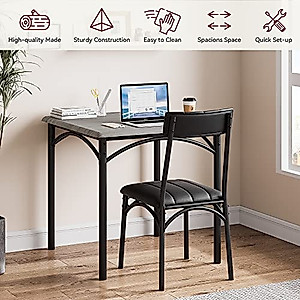 IDEALHOUSE Dining Table Set, Kitchen Table and Chairs for 2, Metal and Wood Square Dining Room Table Set with 2 Upholstered Chairs, 3 Piece Dining Table Set for Small Space, Apartment, Rustic Grey