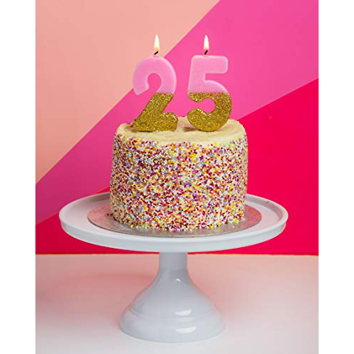 Talking Tables Pink Number 2 Candle with Gold Glitter Premium Quality Cake Topper Decoration for Kids, Adults, 21st Birthday Party, Anniversary, Milestone Age, Height 8cm, 3", PINK2