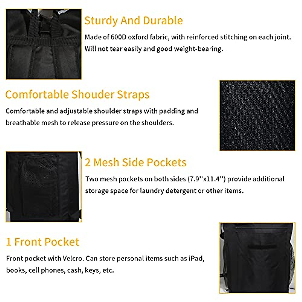 SYGY Laundry Bag Backpack, 115L Extra Backpack Laundry Bag for College Students , Durable Oxford Cloth Dorm Laundry Bags for Apartment, Camping, Travel, Dorm Room Essentials