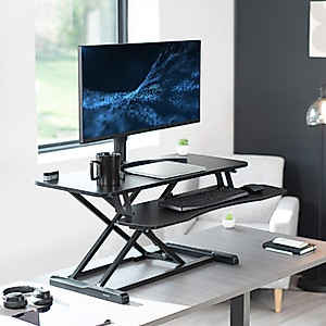 VIVO 38 inch Desk Converter, Height Adjustable Riser, Sit to Stand Dual Monitor and Laptop Workstation with Wide Keyboard Tray, Black, DESK-V037KB, 38"