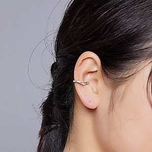 Colorful CZ Wave Ear Cuffs Cartilage Earrings S925 Sterling Silver Rainbow Crystal Rhinestone Non Piercing Clip On Wrap Earring Hypoallergenic Jewelry Gifts for Women