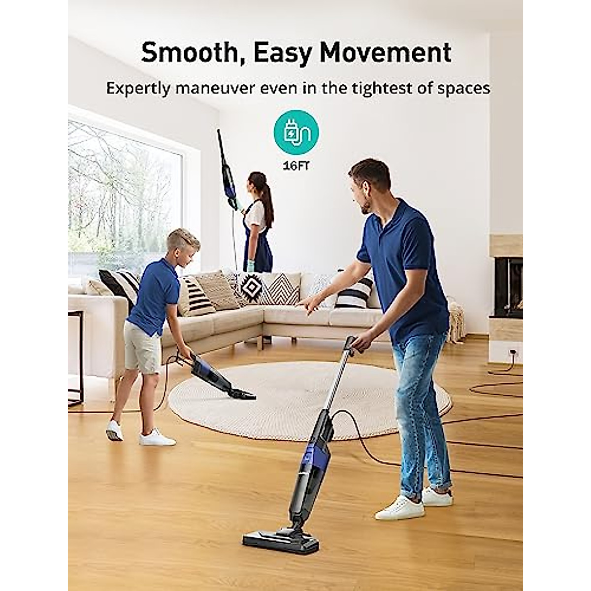 Aspiron Stick Vacuum Cleaner, Small Vacuum Cleaner with 20kPa Powerful Suction & 0.88QT Dust Cup and 16ft Power Cord, 5-in-1 Handheld Lightweight Bagless Vacuum Cleaner Carpet and Floor for Pet