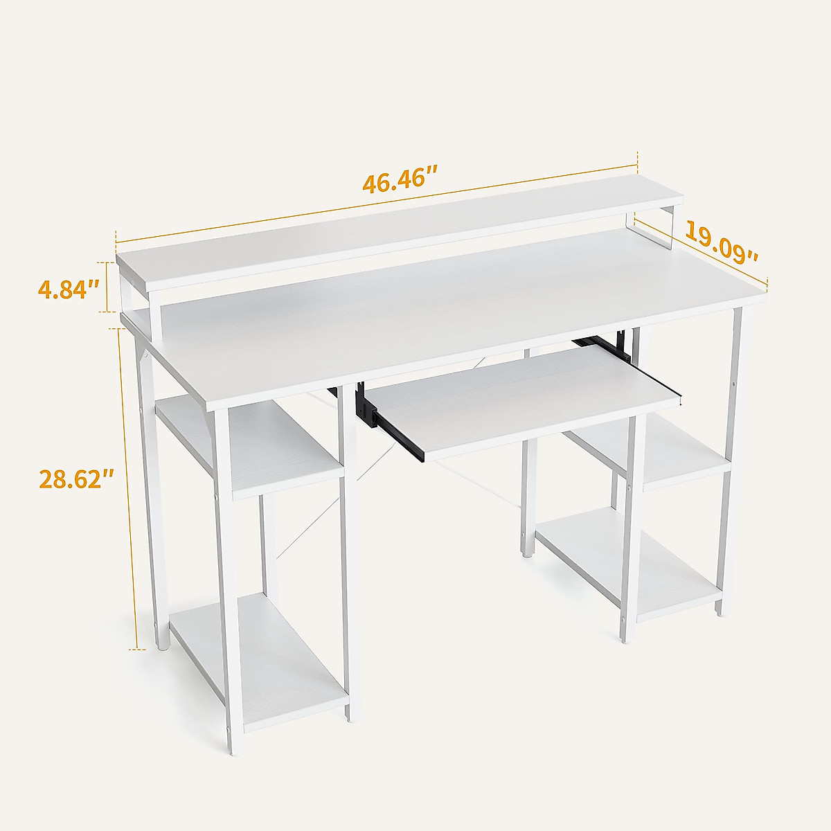 CubiCubi Computer Desk with Keyboard Tray, 47 Inch Office Desk with Monitor Stand and Storage Shelves, Music Studio Desk, Work Table Gaming Desk, White