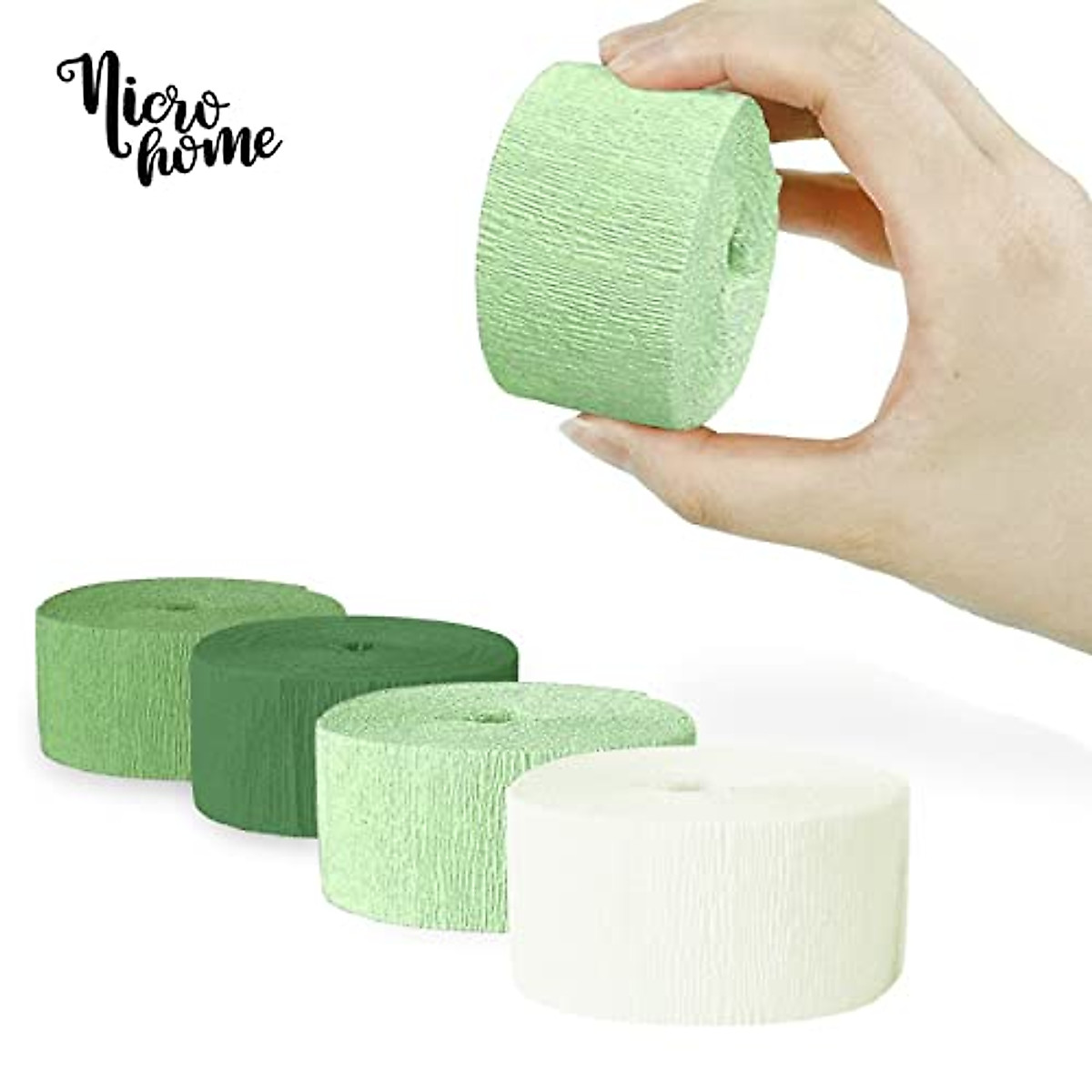 NICROHOME Wedding Party Decorations, 8 Rolls Gradient Green Crepe Paper, Streamers for Wedding, St Patricks Day Decorations, Baby Shower, Green Party, Birthday, 82Ft Long