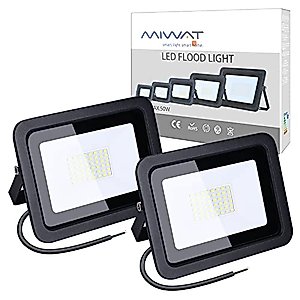 MIHEAL 2 Pack 50W LED Flood Light, Cool White, IP68 Waterproof Super Bright Work Light, 110V, Outdoor Floodlight for Yard, Garden, Garage, Lawn, Court [Energy Class A++]