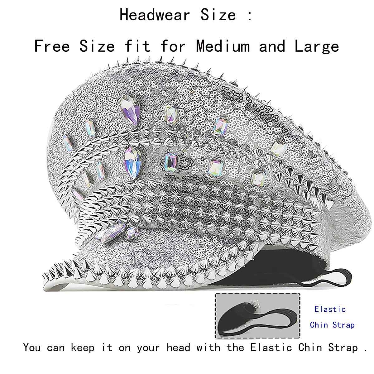 UTOWO Glitter Sequin Bride Hat Bachelorette Hen Party Captain Caps Rhinestone Hen Do Hat Steampunk Military Hat for Women (as1, alpha, one_size, Standard, Silver)
