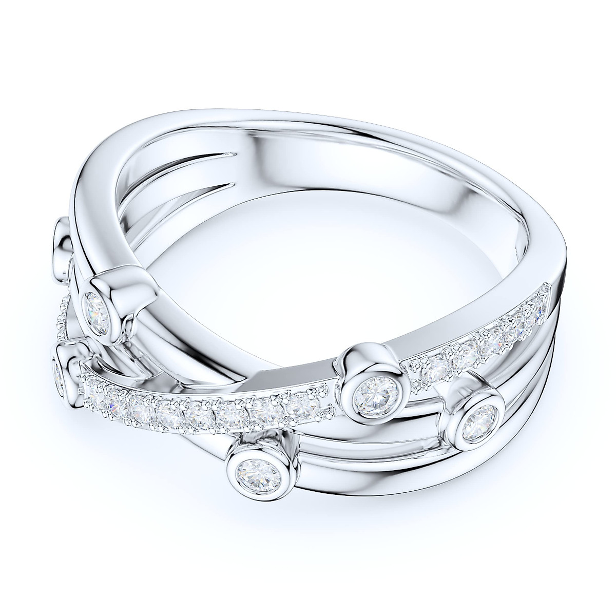 PRSTANI Sterling Silver Criss Cross Bubble Cocktail Simulated Round Brilliant Diamond Ring Wedding Band For Women (6.5)