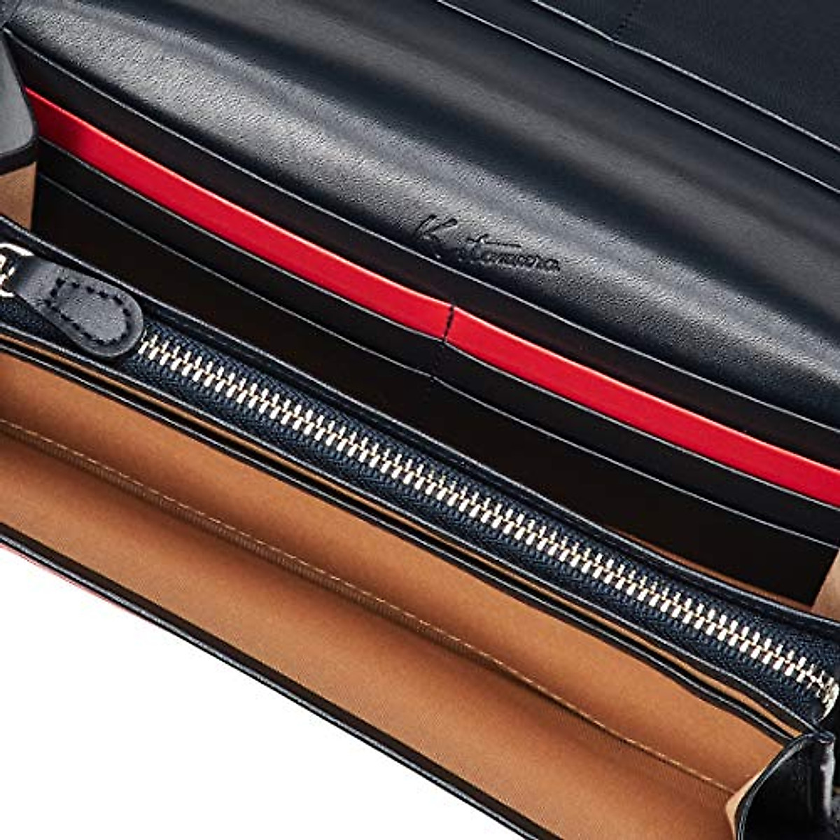 Kitamura NH0779 Long Wallet, Coin Purse, L-Shaped Type, Dark Blue/Red, Navy Blue 10701