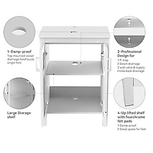 YOURLITE 24 Inch Bathroom Vanity and Sink Combo White Modern MDF Board Countertop Vessel Sink with Water Saving 1.5 GPM Faucet and Pop-up Darin Bathroom Cabinet