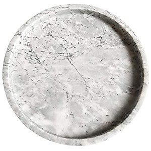 StonePlus Natural Real Marble Vanity Bathroom Tray/Neat Organizer for Cups, Shampoo Perfume Jewelry (Dark Grey, 9.84Dx1.18H)