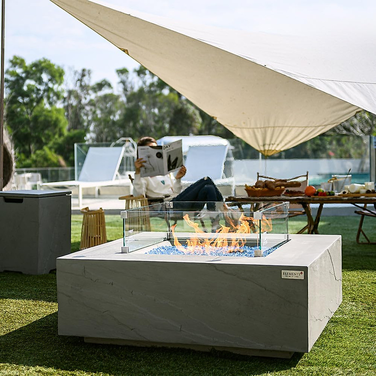 Capertee Concrete Fire Pit 40" x 40" Outdoor Patio Firepit Includes Fire Glass Modern Fire Pits & Outdoor Fireplaces for Garden, Deck, Indoor & Outdoor Heating