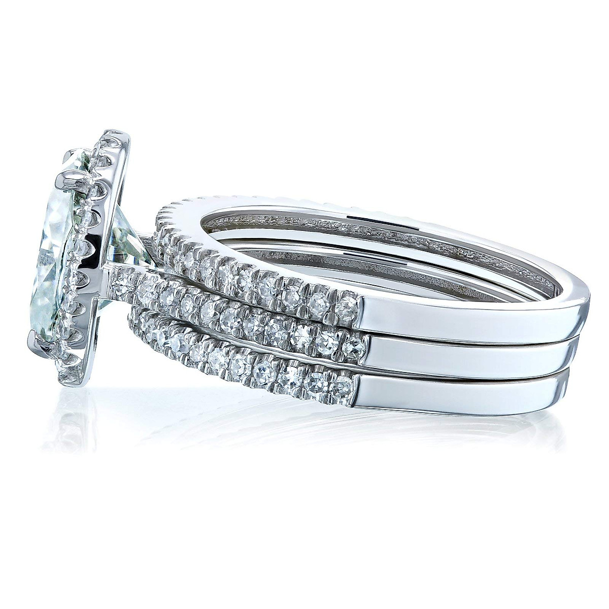 Kobelli Oval Moissanite Halo 3-Piece Bridal Rings Set 2 1/2 CTW 14k White Gold, 7