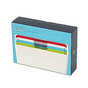 Joseph Joseph Folio Icon, 4-Piece Color coded Cutting Board Set, Slimline Case for Organized Kitchen Storage - Regular, White