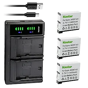 Kastar 3-Pack Battery and LTD2 USB Charger Replacement for Gopro AHDBT-401, AHBBP-401 Action Sport Camera, HERO4 Black, Hero 4 HD Black, HERO4 Silver, Hero 4 HD Silver Action Sport Camera