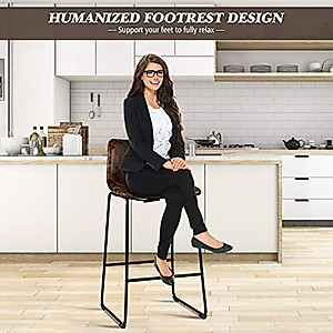 COSTWAY Set of 4 Bar Stool, Vintage Faux Suede Bar Stools, with Metal Legs, Back and Footrest, Upholstered Stool Chairs for Home Kitchen, Pub (Grey, 4)