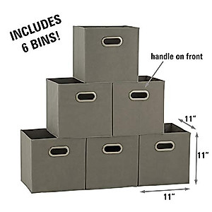 Household Essentials 84-1 Foldable Fabric Storage Bins | Set of 6 Cubby Cubes with Handles | Gray
