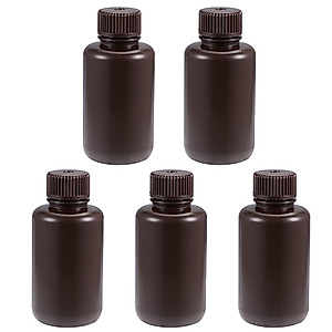 uxcell Plastic Lab Chemical Reagent Bottle 100ml/3.4oz Small Mouth Sample Sealing Liquid Storage Container Brown 5pcs