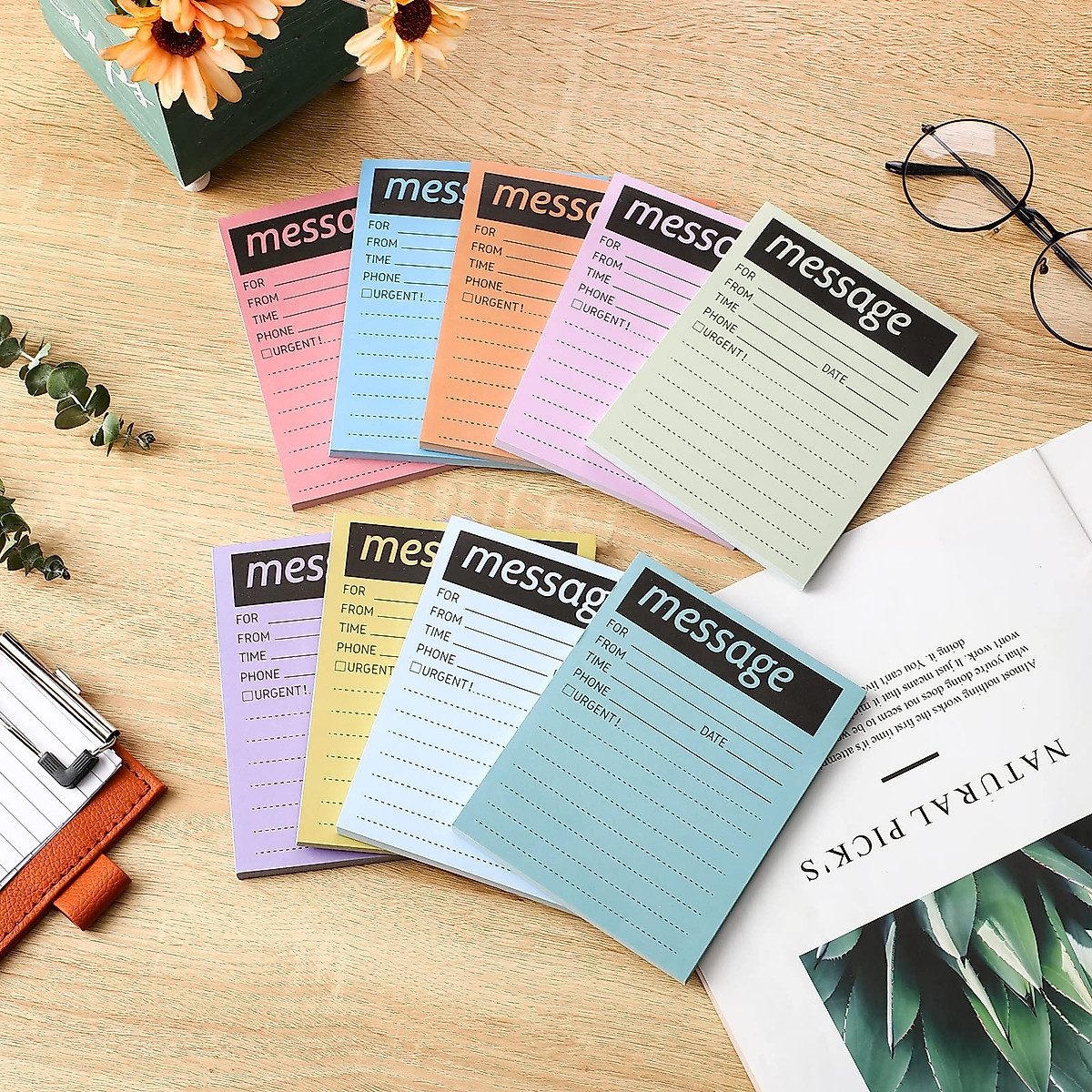 9 Pieces Telephone Message Sticky Notes Pads 4 x 5 Inch Assorted Neon Colors Sticky Notes Urgent Notes Self Stick Note Pads for Work Call, Office Supplies, 50 Sheets/Pack (Soft Colors)