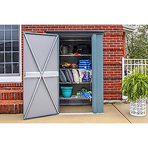 Spacemaker 4' x 3' Compact Outdoor Metal Backyard, Patio, and Garden Storage Shed Kit, Juniper Berry