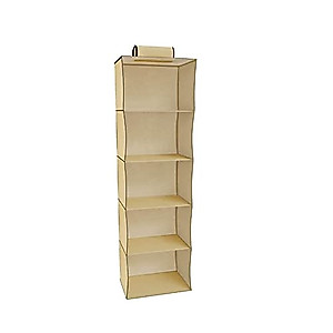 plastific 5 Tier Hanging Wardrobe Storage Shelf Organiser Breathable Closet Pockets Unit Cupboards Shelves Foldable for Clothes Sweaters Shoes Accessories…