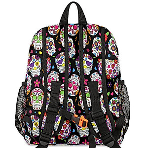 AUUXVA Kids Backpack Mexican Skull Printed Flower Toddler Shoulder Travel Elementary School Bags Preschool for Girls Boys