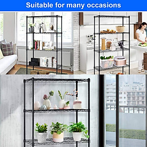 Storage Metal Shelf 5 Tier Wire Shelving Unit Standing Shelf Units Heavy Duty Garage Shelving with Feet Levelers 1250Lbs Capacity Adjustable Commercial Shelving Kitchen Rack, Black