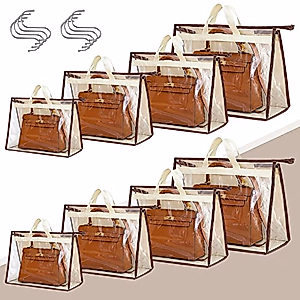 AxPower 8 Pack Handbag Storage Organizer Purse Clear Dust Cover Bag for Closet with Zipper and Handle, 4 Sizes