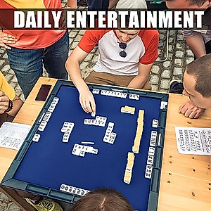 Oudain 2 Pack Mahjong Table Mat 32.7 x 32.7 Inch Game Mat Rubber Anti Slip Playmat Mahjong Mat Noise Reduction Mahjong Table Cover Board Game Table Mat for Mahjong Poker Cards (Gray, Marine Blue)