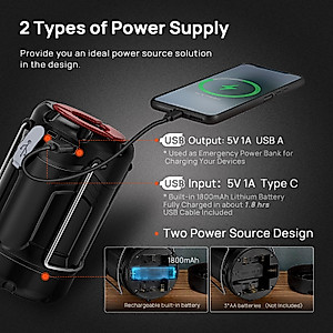 2 Pack Collapsible LED Camping Lantern, Consciot USB C Rechargeable and Battery Powered 2-in-1 Emergency Light with Flashlight and Magnetic Base, Power Outages Hurricane Supplies Survival Kits,Black