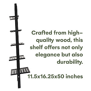 Hallops 5 Tier Black Ladder Shelf - Leaning Wooden Bookshelf for Office, Bathroom, and Home Décor - Tall Standing Wall Bookcase - Display Books, Décor, and More with Style - 11.5''D x16.25''W x50''H