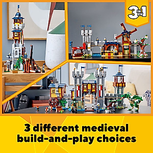 LEGO Creator 3in1 Medieval Castle Toy to Tower or Marketplace 31120, with Skeleton, Dragon Figure, 3 Minifigures and Catapult