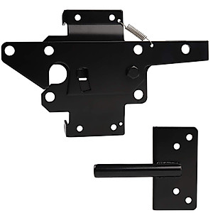 Gate Latches for Wooden Fences Heavy Duty Post Mount Automatic Gravity Lever Spring Self Locking Hardware Wood/Vinyl Fence Gate Lock for Secure Pool/Yard/Garden,Black Finishing,Steel