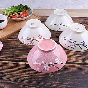 Whitenesser Japanese Ramen Bowls Set of 4 Color - Large 7 Inch - Japanese Plum Ceramic Bowls For Dessert Snack Cereal Soup Reman Noodle and Rice