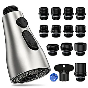 Kitchen Faucet Head Replacement 3 Modes with 12 Adapters, Pull Down Spray Head for Kitchen Faucet, Kitchen Sink Faucet Head G 1/2, Sprayer Head Replacement, Compatible with Moen，Delta, Kohler Faucets