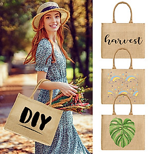 YOTNUS 10 Pack Burlap Jute Tote Bag, Reusable Grocery Bags with Handle Waterproof Beach Bag Bulk, Market Bag Burlap, Gift Bags, Large DIY Blank Tote for Wedding, Bridesmaid Bachelorette Bags