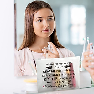 Reginary 50 Pcs Inspirational Gifts Bulk for Women Cosmetic Bag EVA You Are Braver Awesome Makeup Bag Mini Toiletry Bag with Zipper Encouragement Birthday Gift for Friend(You Are Awesome)