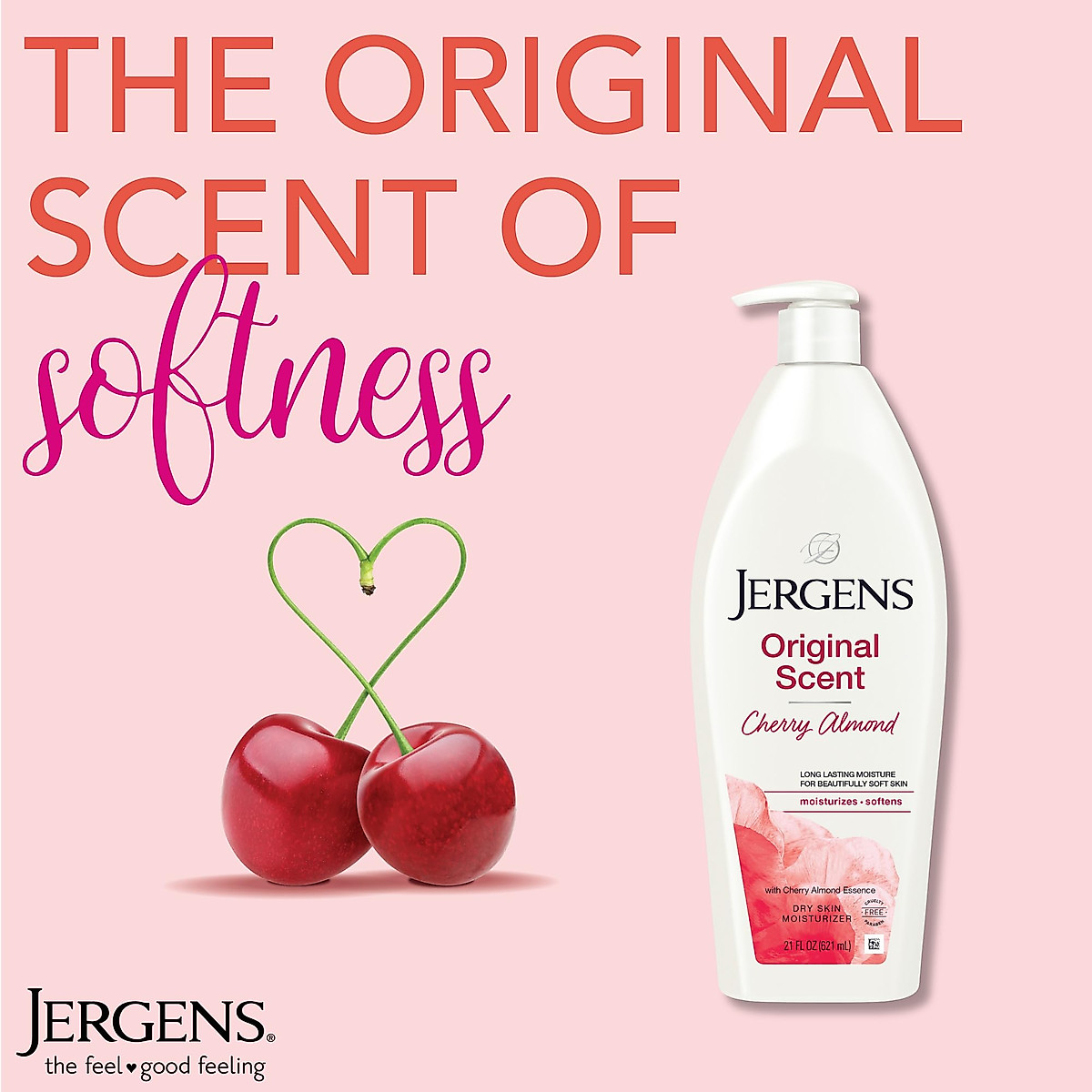 Jergens Original Scent Dry Skin Body Lotion, Hand and Body Moisturizer, Cherry Almond Essence, Dermatologist Tested, 21 Oz